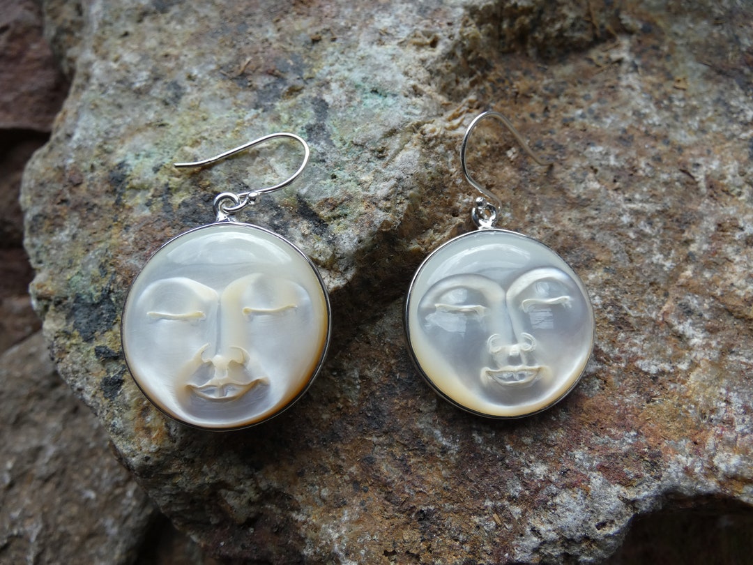Beautiful Moon Face Full Moon Man in the Moon Carved Mother of Pearl ...