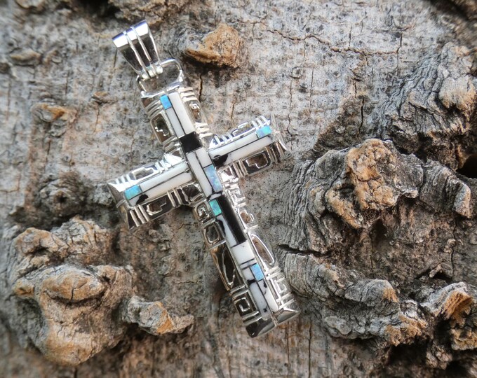 Cross Black White Buffalo Turquoise Gemstone & Blue Opal Handcrafted ...