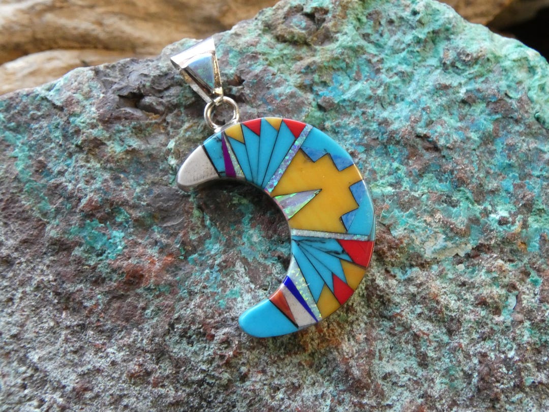 Southwestern Crescent Moon Micro Inlay Design Handcrafted Multi ...