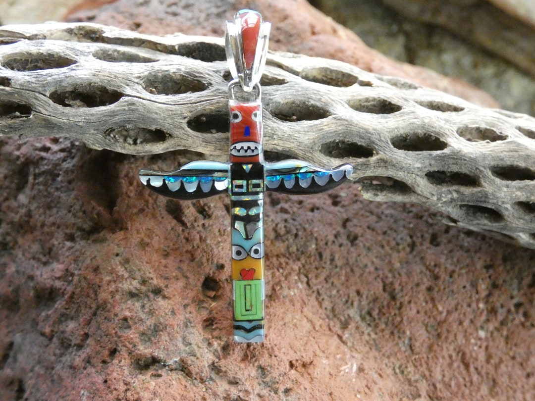 Totem Pole Micro Inlayed Very Detailed With Faces Multi Gemstone & Fire ...