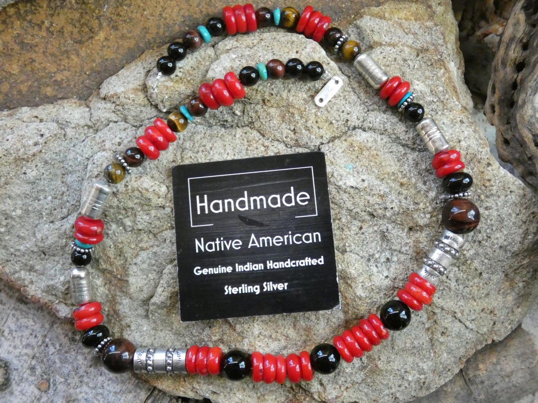 Native American Made Gorgeous Red Coral Multi Gemstone Handcrafted 22 ...