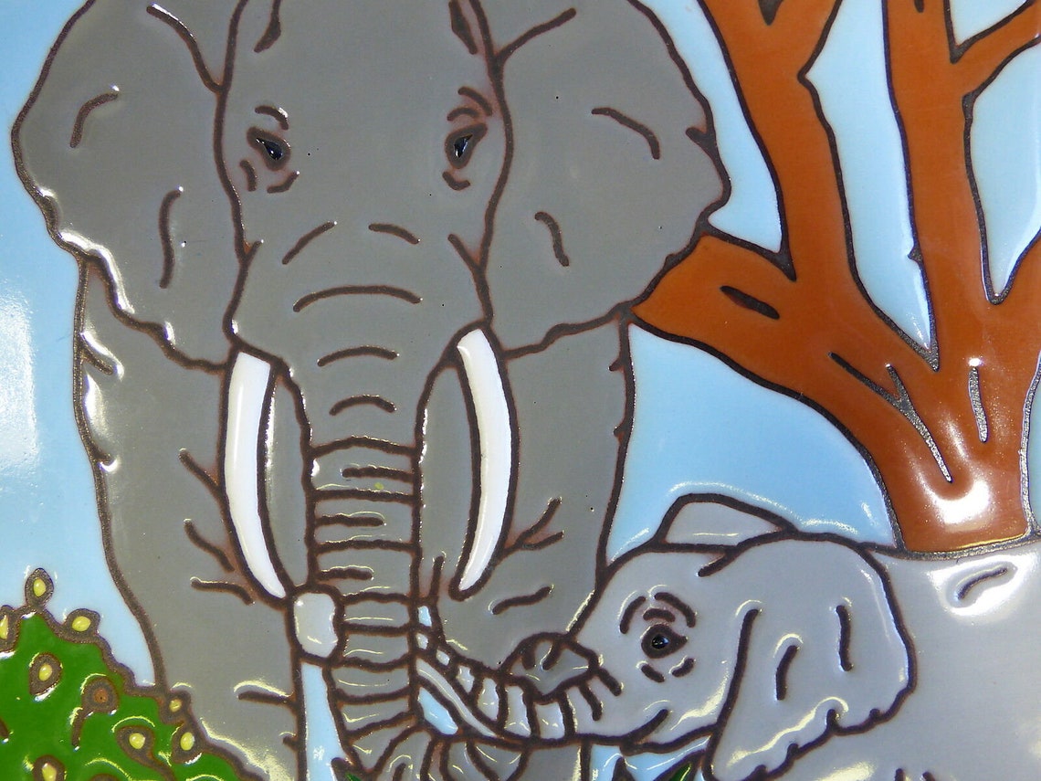 Ceramic Art Tile 6"x6" Elephant With Baby Mothers Love Wildlife ...