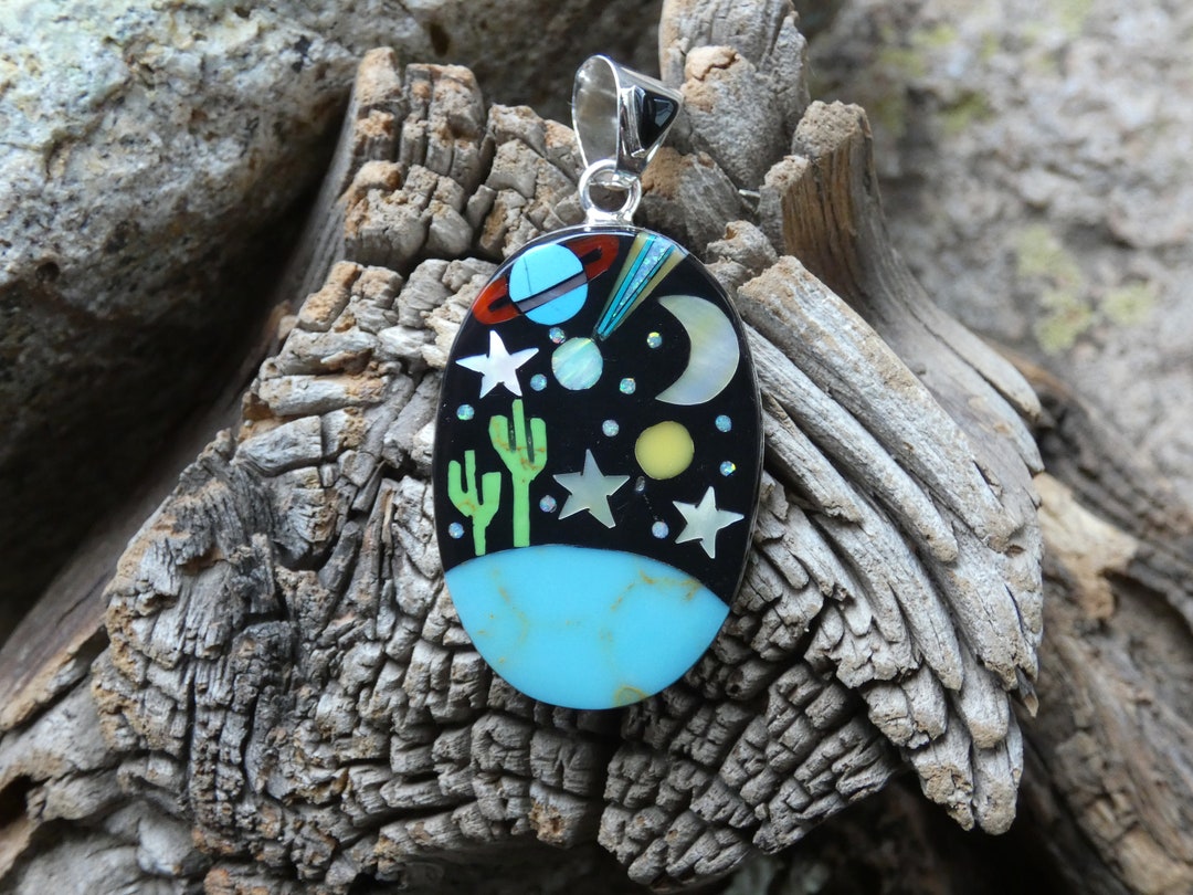 Saguaro Galaxy Night Sky Saturn Planets Stars Moon Handcrafted One of A ...