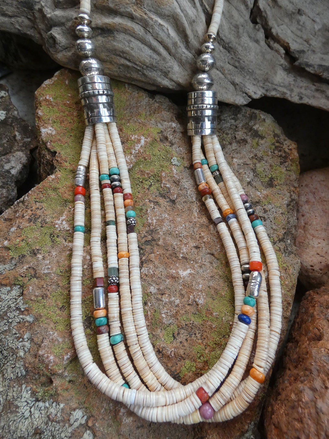 Native American Made Melon Shell With Colorful Multi Gemstones ...