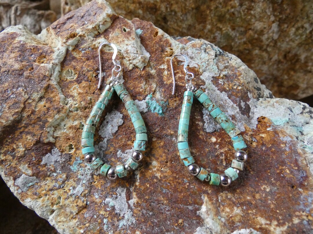 Handcrafted Sterling Silver & Turquoise Heishi Bead Loop Earrings ...