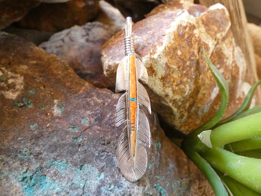 Goregous Handcrafted Feather Southwestern Nice XL Size Orange Spiny ...