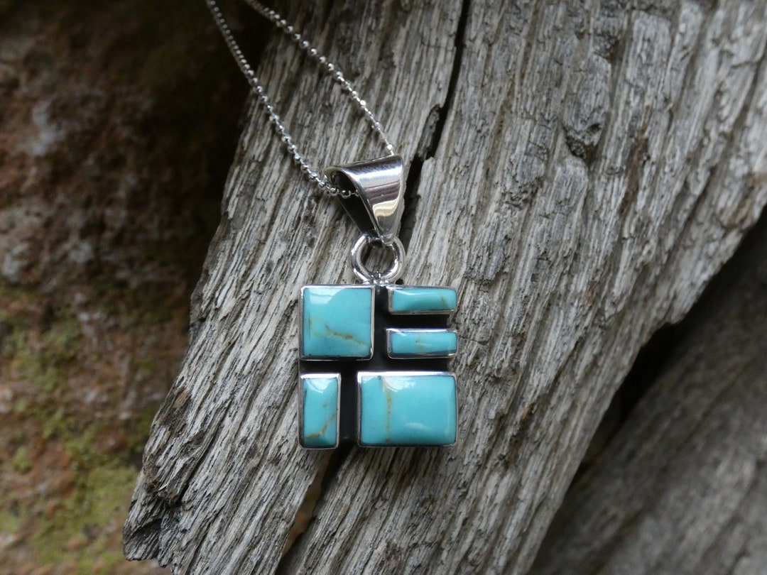 Turquoise Mosaic Square Gemstone Pendant Handmade in USA Sterling ...