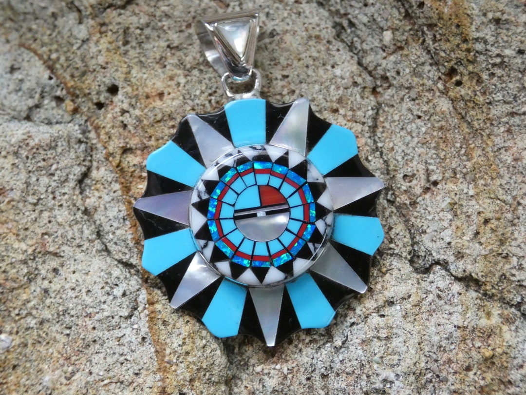 Zuni Sun Face God Multi Gemstone Buffalo Turquoise Onyx Opal ...