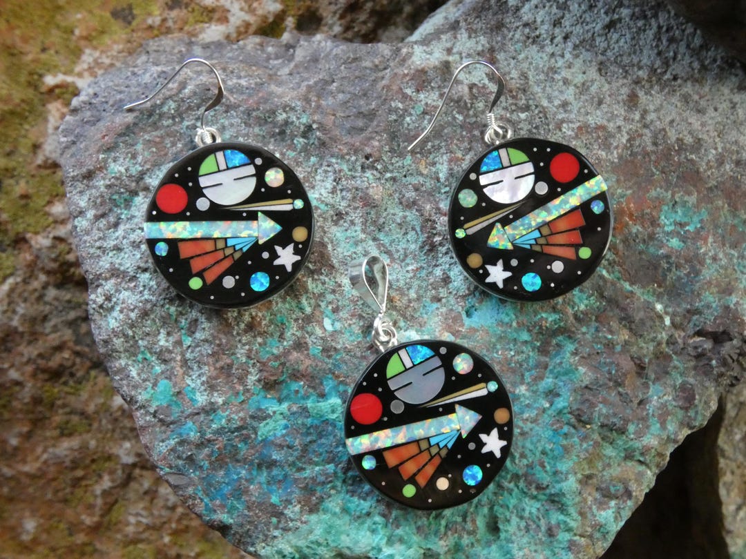 3 PC Set Galaxy Night Sky Sun God Handcrafted Multi Gemstone Fire Opal ...