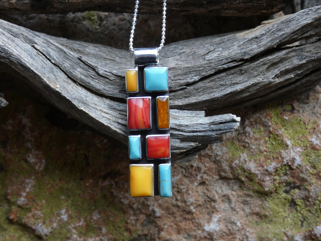 Colorful Mosaic Multi Gemstone Large Pendant Handcrafted in USA ...