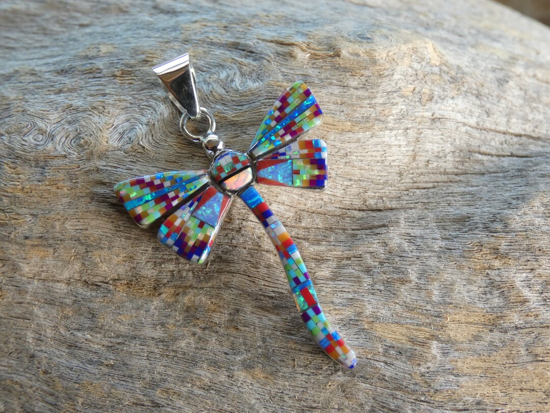 Colorful Rainbow Dragonfly Micro Mosaic Handcrafted Sterling Silver 925 ...