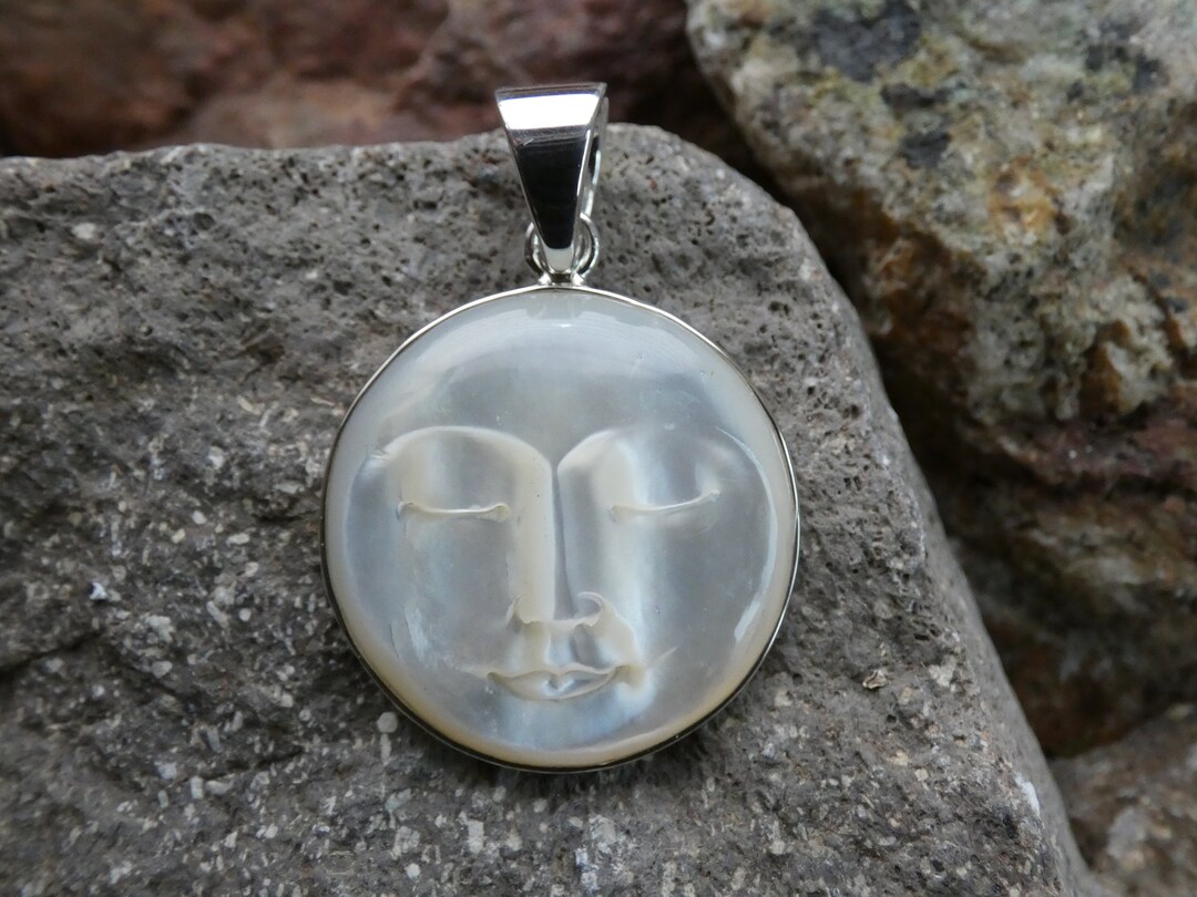 Beautiful Moon Face Full Moon Man in the Moon Carved Mother of Pearl ...