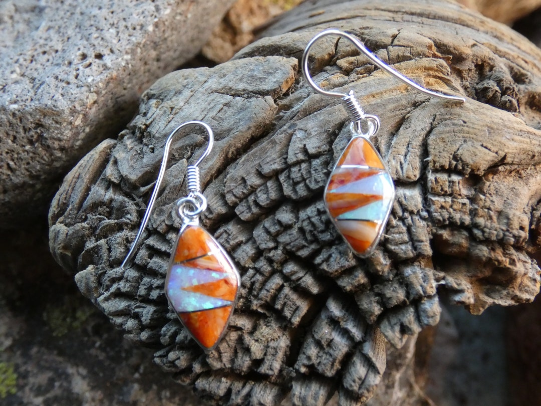 Nice Vibrant Spiny Oyster With Opal Southwestern Earrings Handcrafted ...