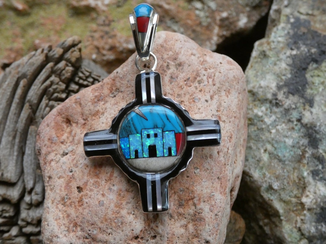 Zia Sun Symbol Fire Opal Old Pueblo Homes Handcrafted Micro Inlay-ed ...