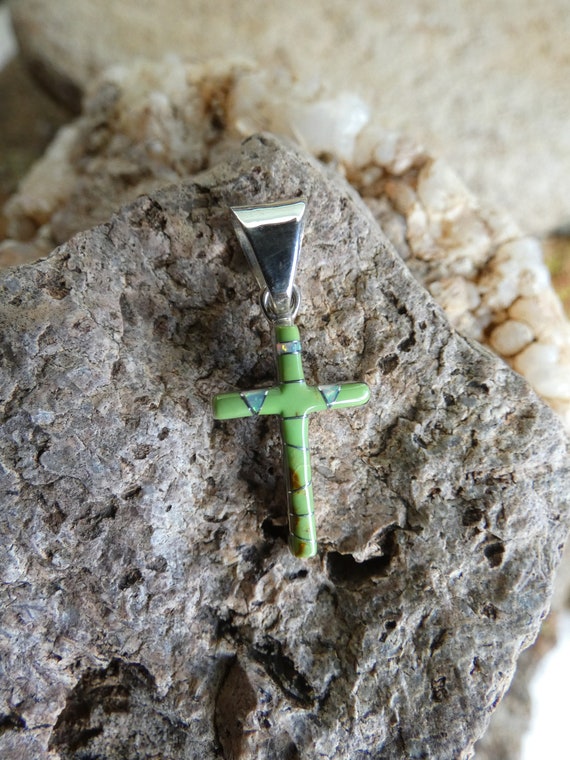 Petite Small Cross Pendant Beautiful Green Gaspeite Multi - Etsy