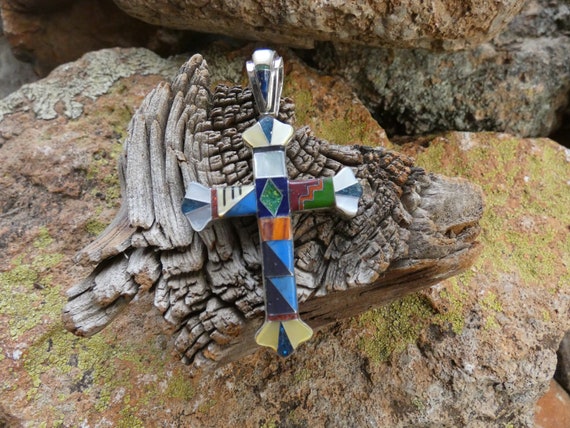 Micro Inlayed Handmade Cross Double Sided Pendant Unique - Etsy