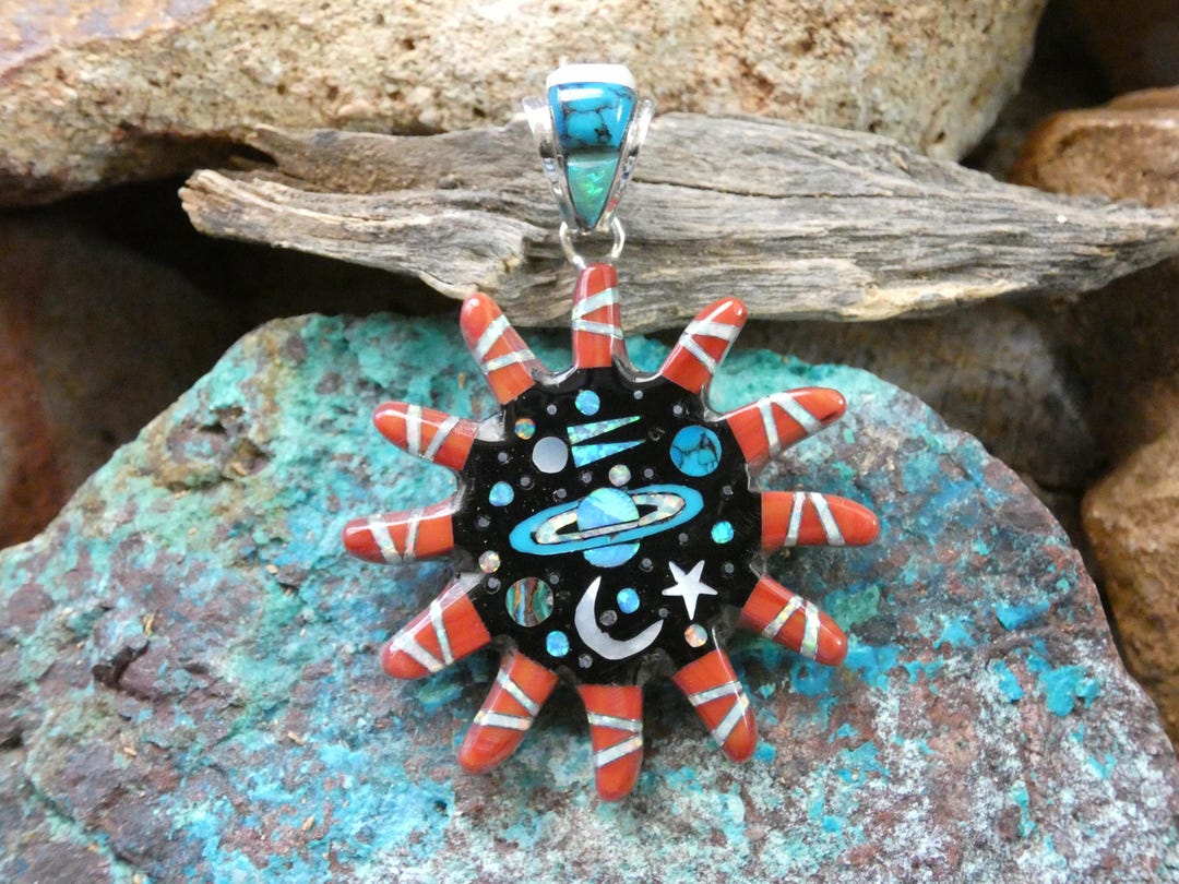 Vibrant Red Sun Night Sky Galaxy Moon Stars Saturn Handcrafted Multi ...