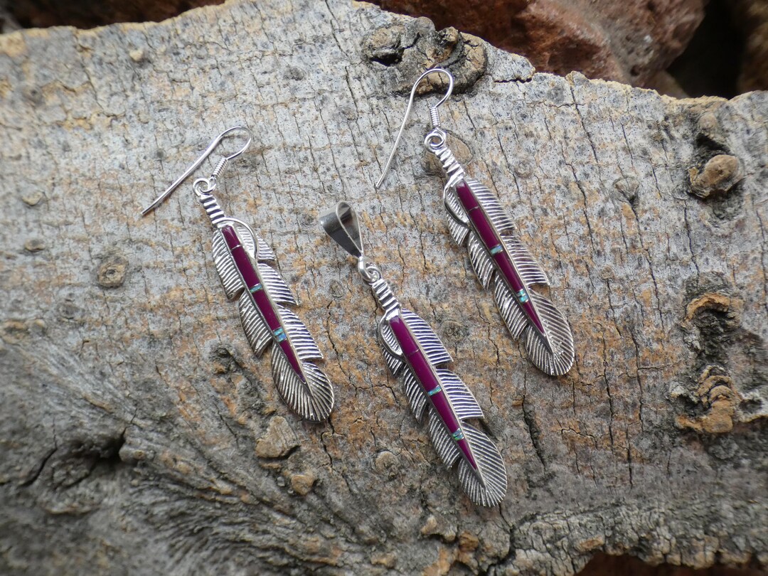 Feather 3 Piece Set Purple Sugilite & Opal Gemstone Sterling Silver 925 ...