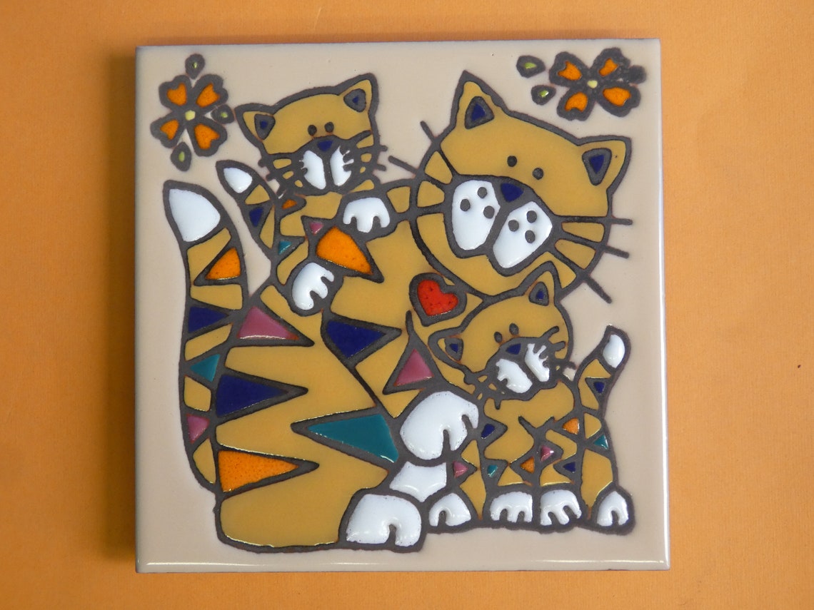 Ceramic Art Tile 6x6 Cute Colorful Kitty Cat - Etsy