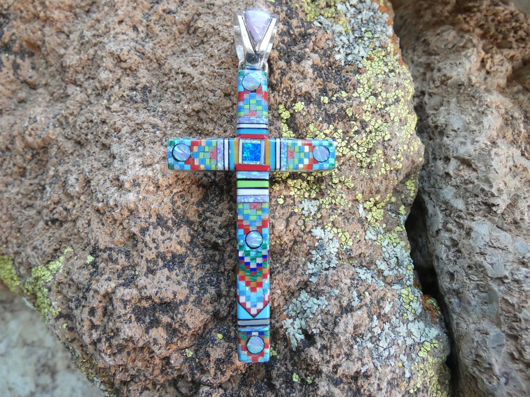 Beautiful XXL Colorful Multi Gemstone Micro Inlayed Handcrafted Cross ...