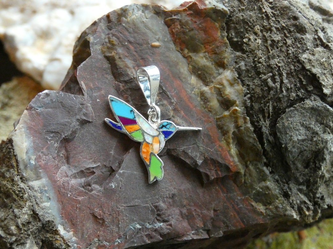 Colorful Multi Gemstone & Opal Hummingbird Southwestern Sterling Silver ...