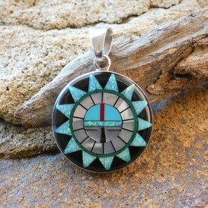 Zuni Sun God Gemstone & Vibrant Blue Fire Opal Handcrafted Micro Inlay ...