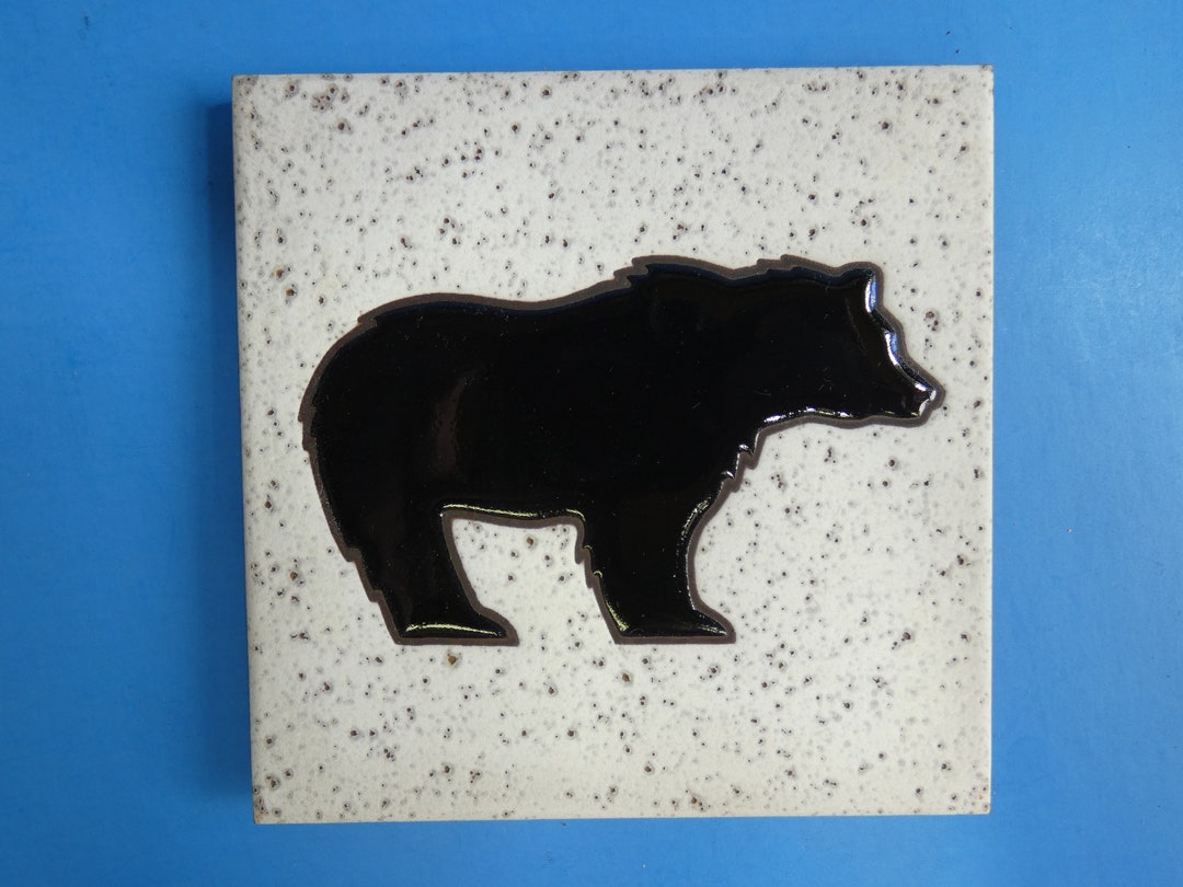 Ceramic Art Tile 6"x6" Nice Bear Grizzly Black White Wall Hanging or ...