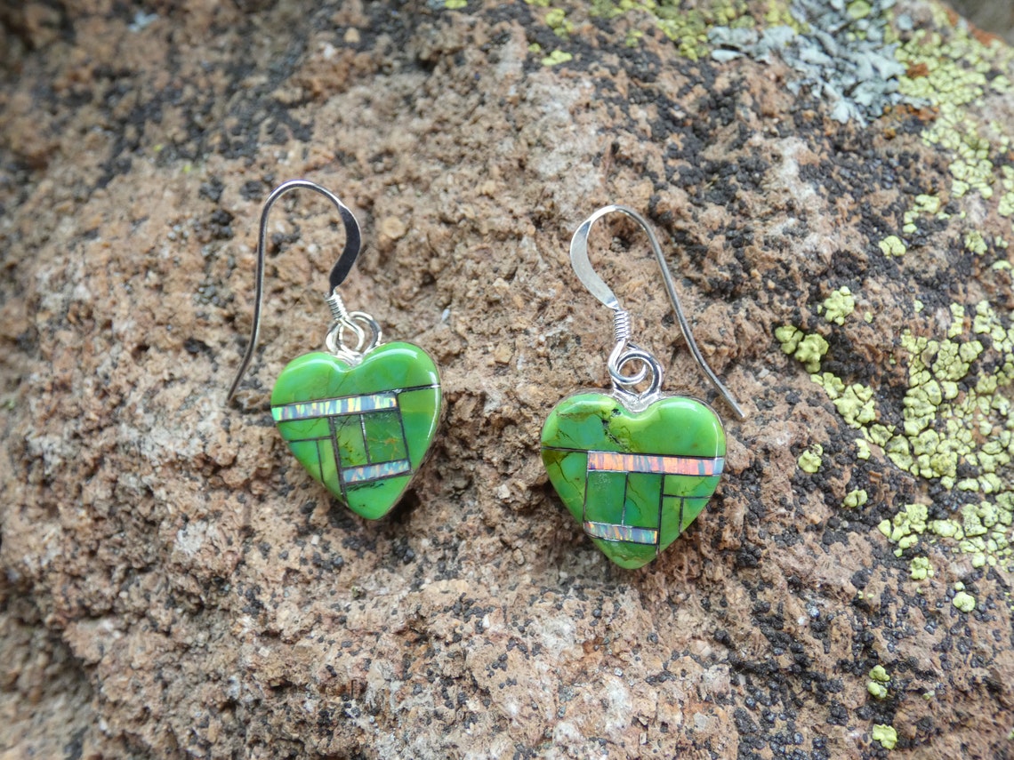 Southwest Sterling Silver 925 Green Gaspeite With Opal Heart - Etsy
