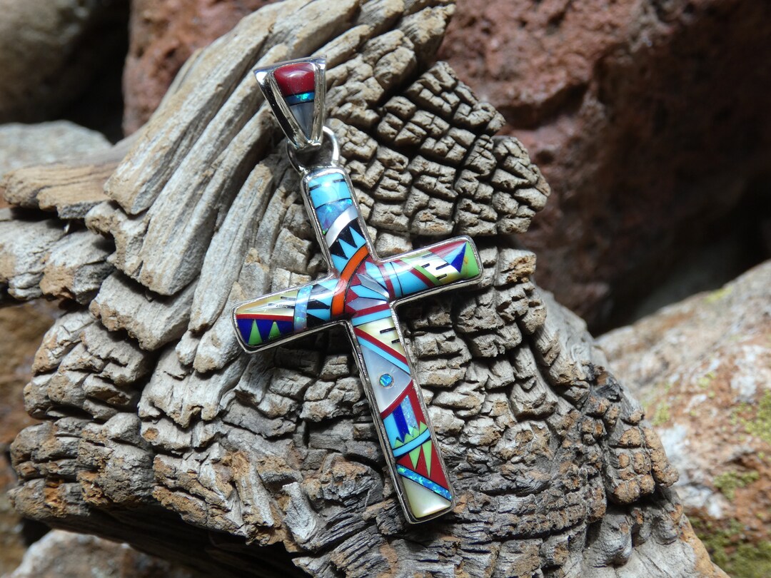 Unique Micro Inlayed Beautiful Cross Unisex Multi Gemstone Handcrafted ...