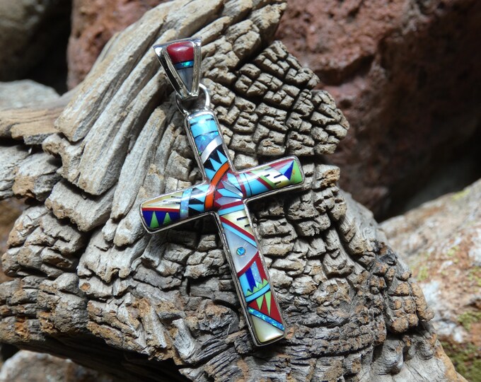 Unique Micro Inlayed Beautiful Cross Unisex Multi Gemstone Handcrafted ...