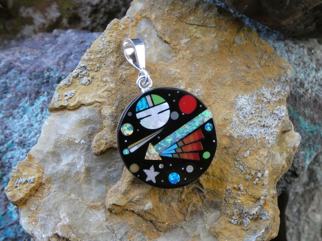 Zuni Sun Face God Vibrant Multi Gemstone & Fire Opal Handcrafted Micro ...