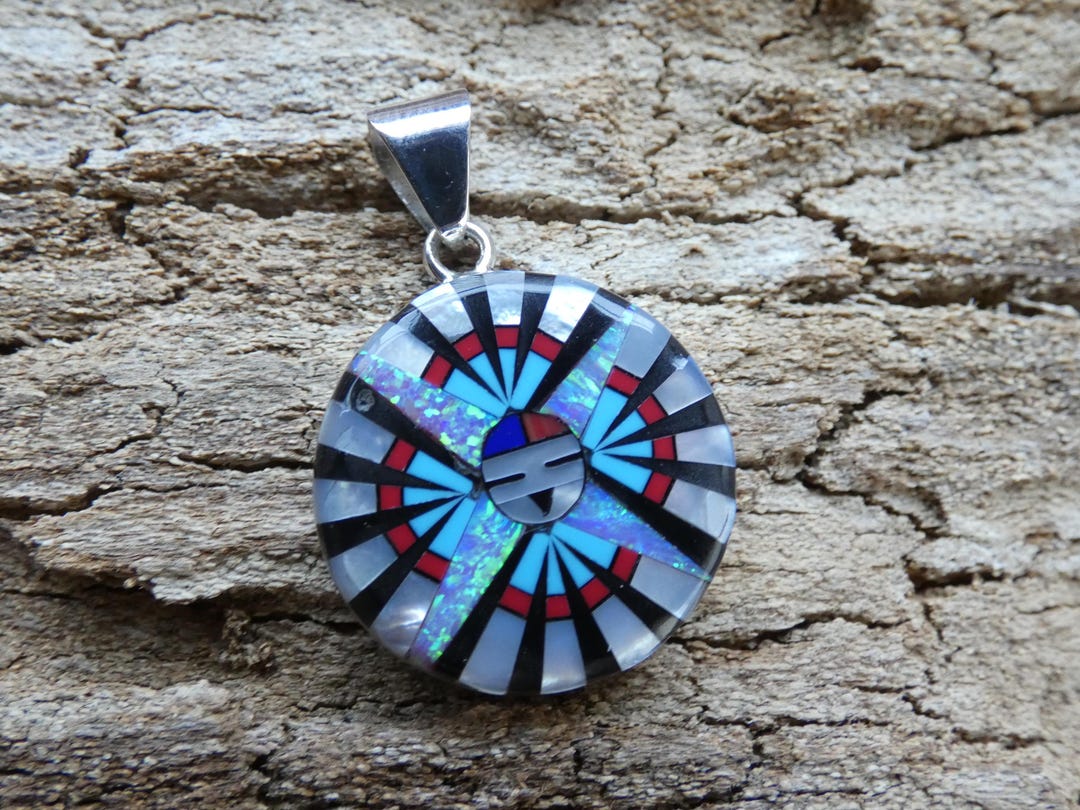 Zuni Sun God Unique Design Handcrafted Multi Gemstone Fire Opal Micro ...