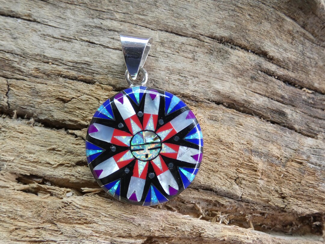 Zuni Sun God Gorgeous Design Handcrafted Multi Gemstone Fire Opal Micro ...