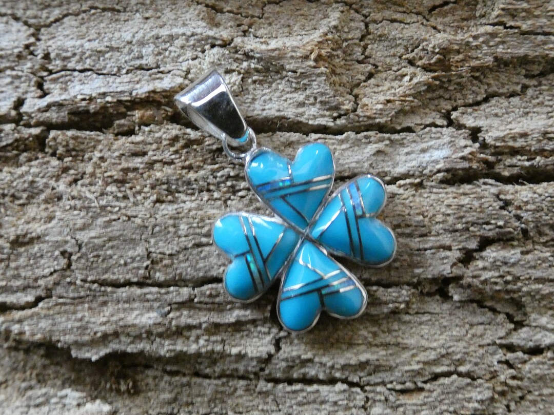 Four Leaf Clover Love and Luck Unique Beautiful Blue Turquoise & Opal ...