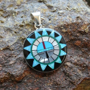 Zuni Sun God Gemstone & Vibrant Blue Fire Opal Handcrafted Micro Inlay ...