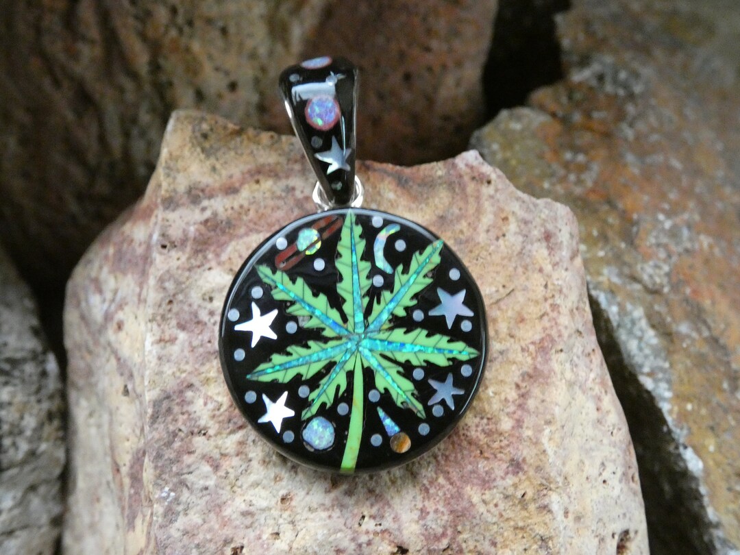 420 Marijuana Pot Leaf Cannabis Stars Moon Galaxy Night Sky Handcrafted ...
