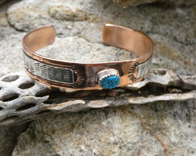 Native American Navajo Handcrafted Stamped Copper & Sterling Silver ...