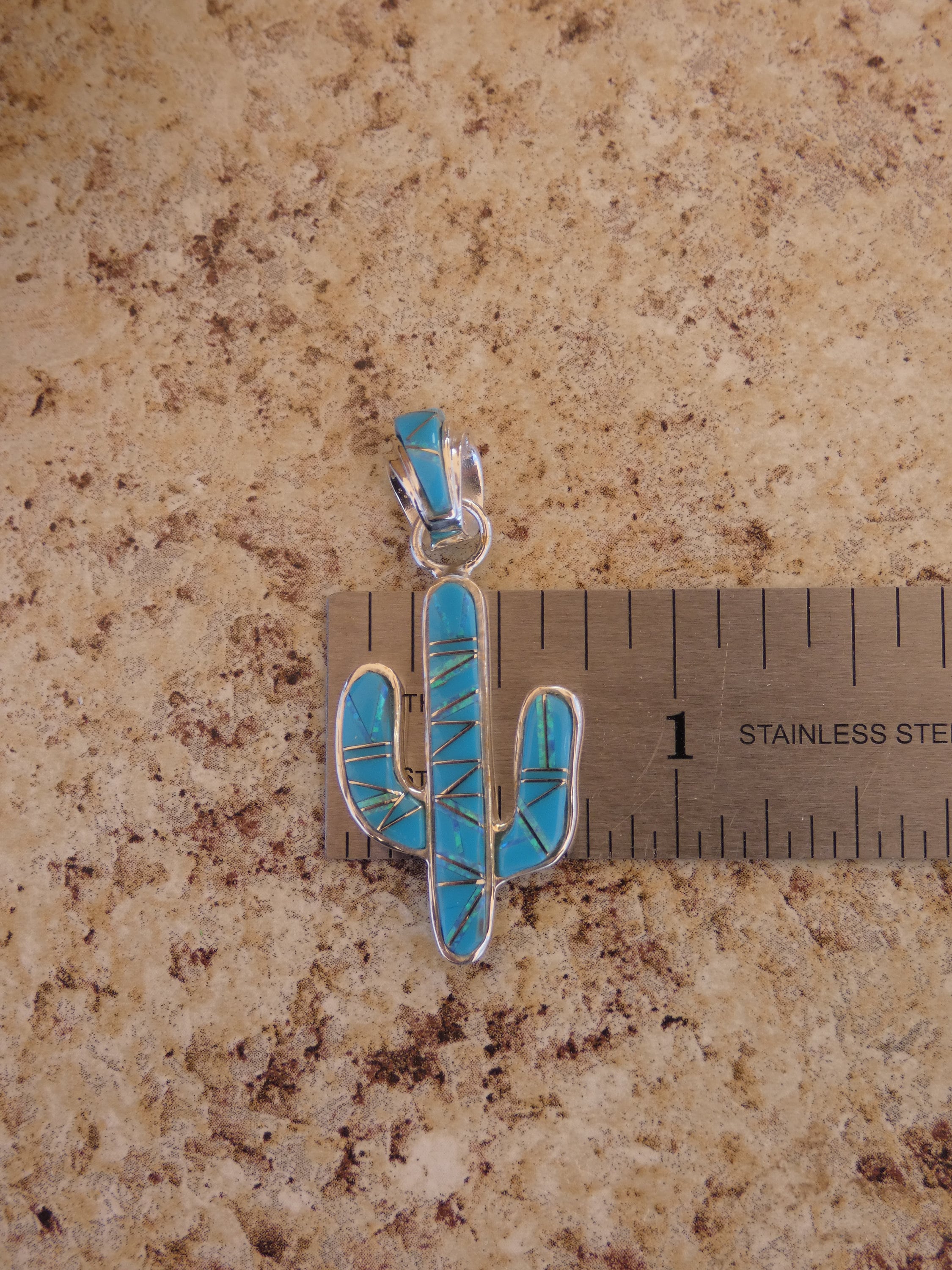 Saguaro Cactus Sterling Silver 925 Blue Turquoise Gemstone Highlighted ...