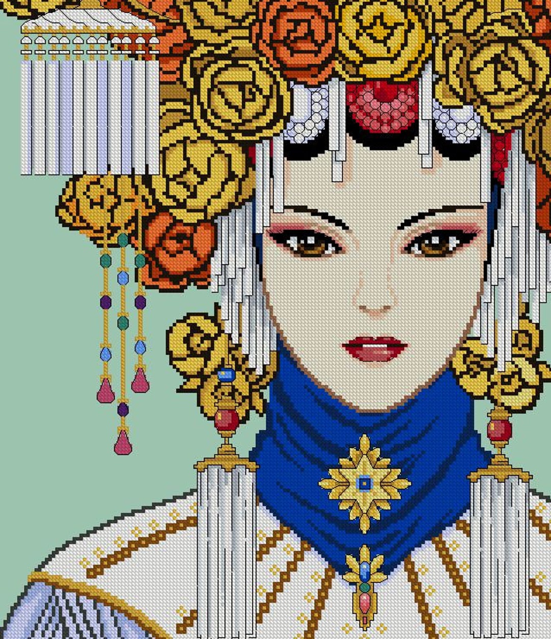 Festival Beauty asian Design cross Stitch PDF Pattern - Etsy