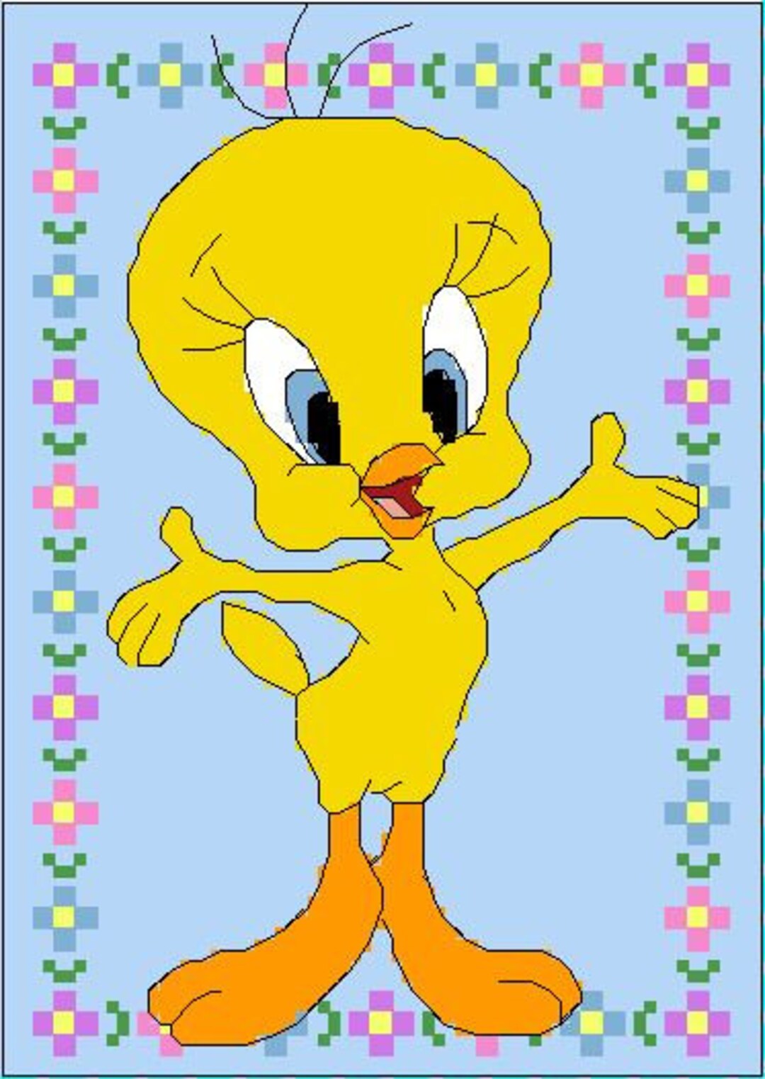 Cute Tweet Floral Borders toon Design cross Stitch PDF - Etsy