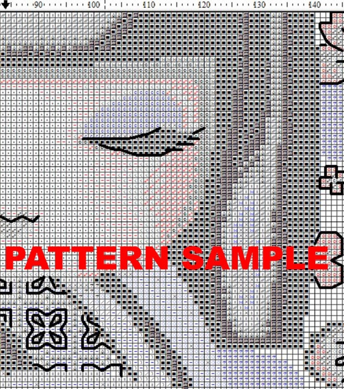 Pretty Kimmi Doll Gray Fans and Red Flowers 1 Cross Stitch PDF Pattern ...