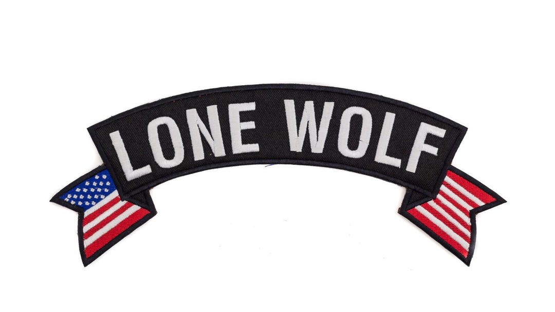 Lone Wolf White Banner Flag Iron on Patch Top Rocker for Jacket,vests ...