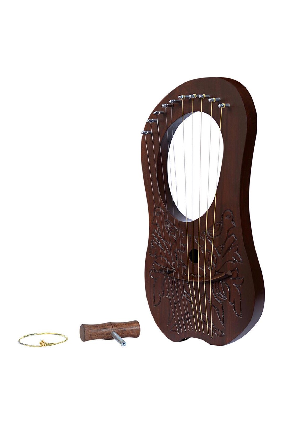 Brown 10 Strings Lyre Harp Engraved Irish Design With Extra Strings ...