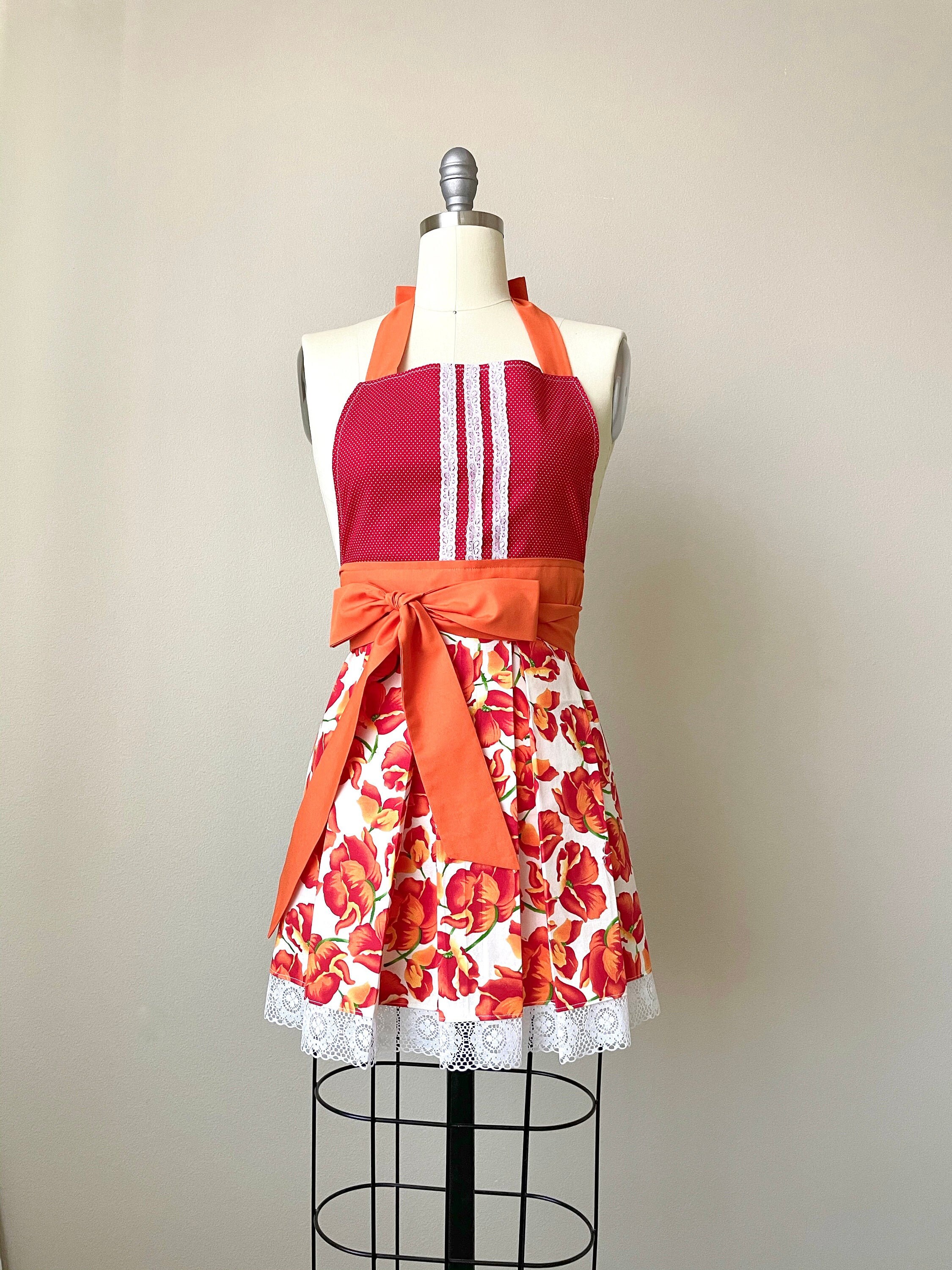 Vintage Inspired Retro Full Apron - Kitchen Apron - Poppies Print ...