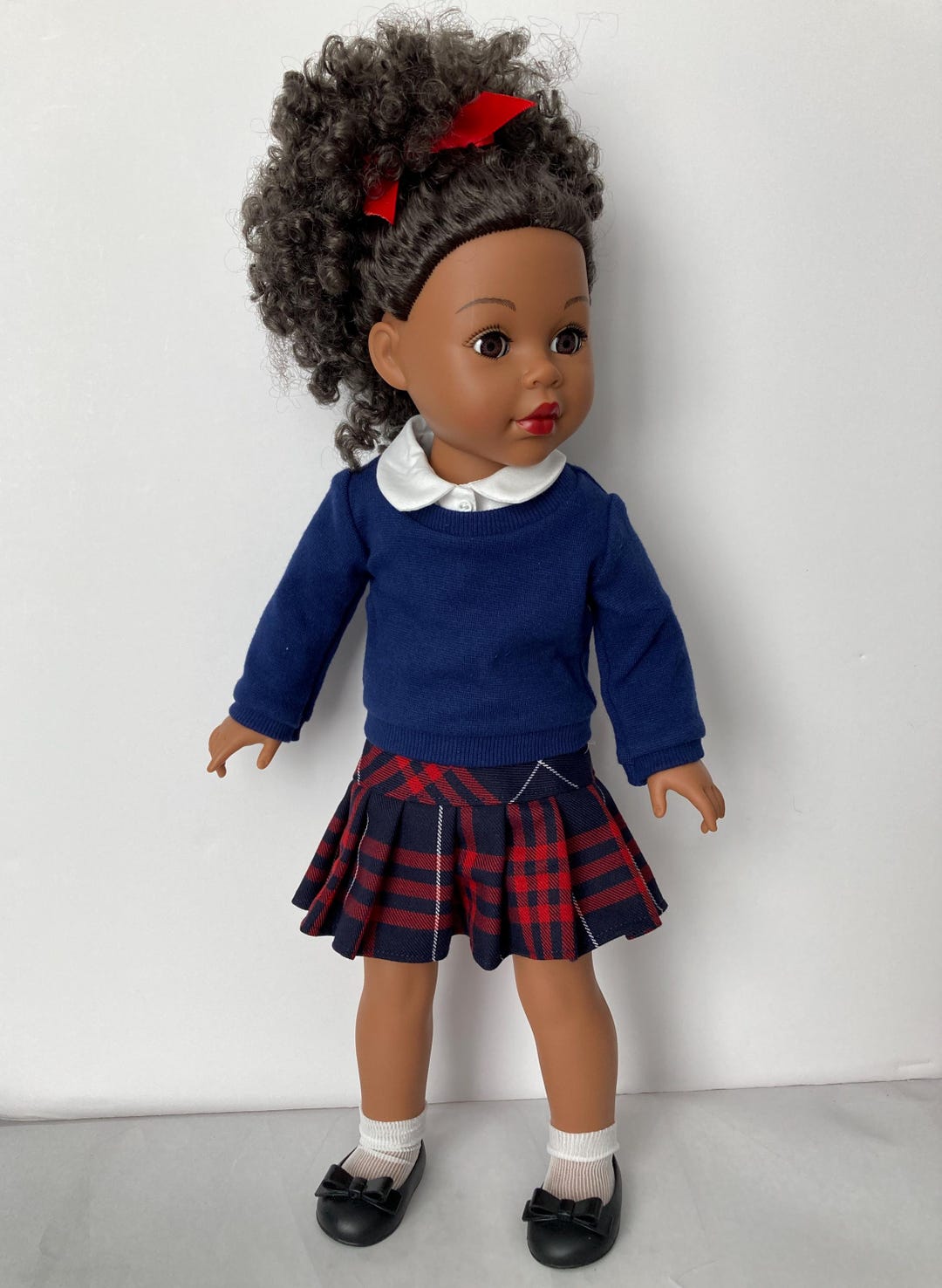 School Uniform for Doll, Pleated Skirt, Plaid Skirt, Navy Pullover ...