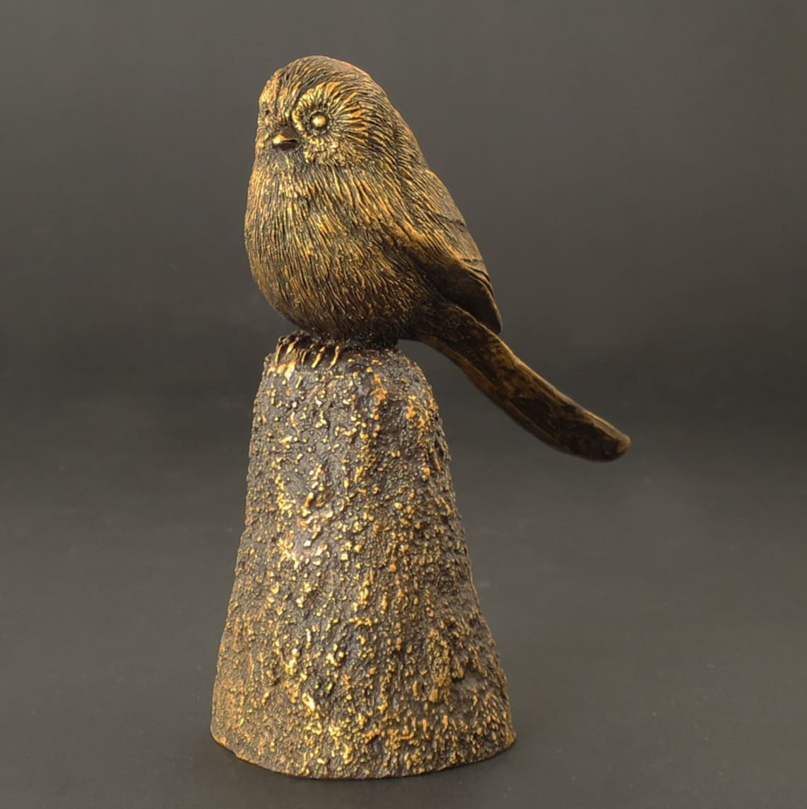Imitation Bronze Long Tailed Tit Bird Statue Hand Cast Resin Figurine ...