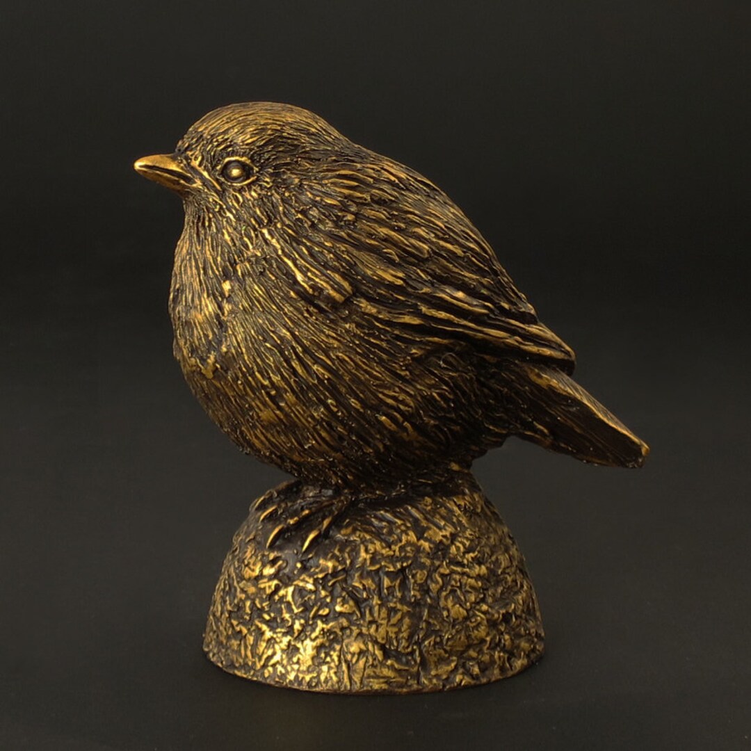 Imitation Bronze Robin Redbreast Bird Statue Hand Cast Resin Figurine ...