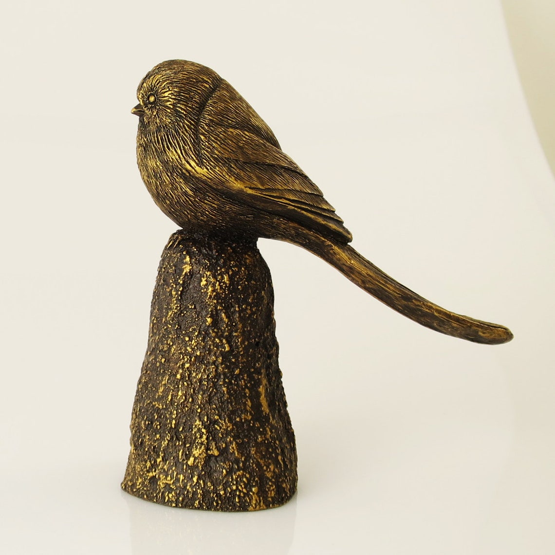 Imitation Bronze Long Tailed Tit Bird Statue Hand Cast Resin Figurine ...