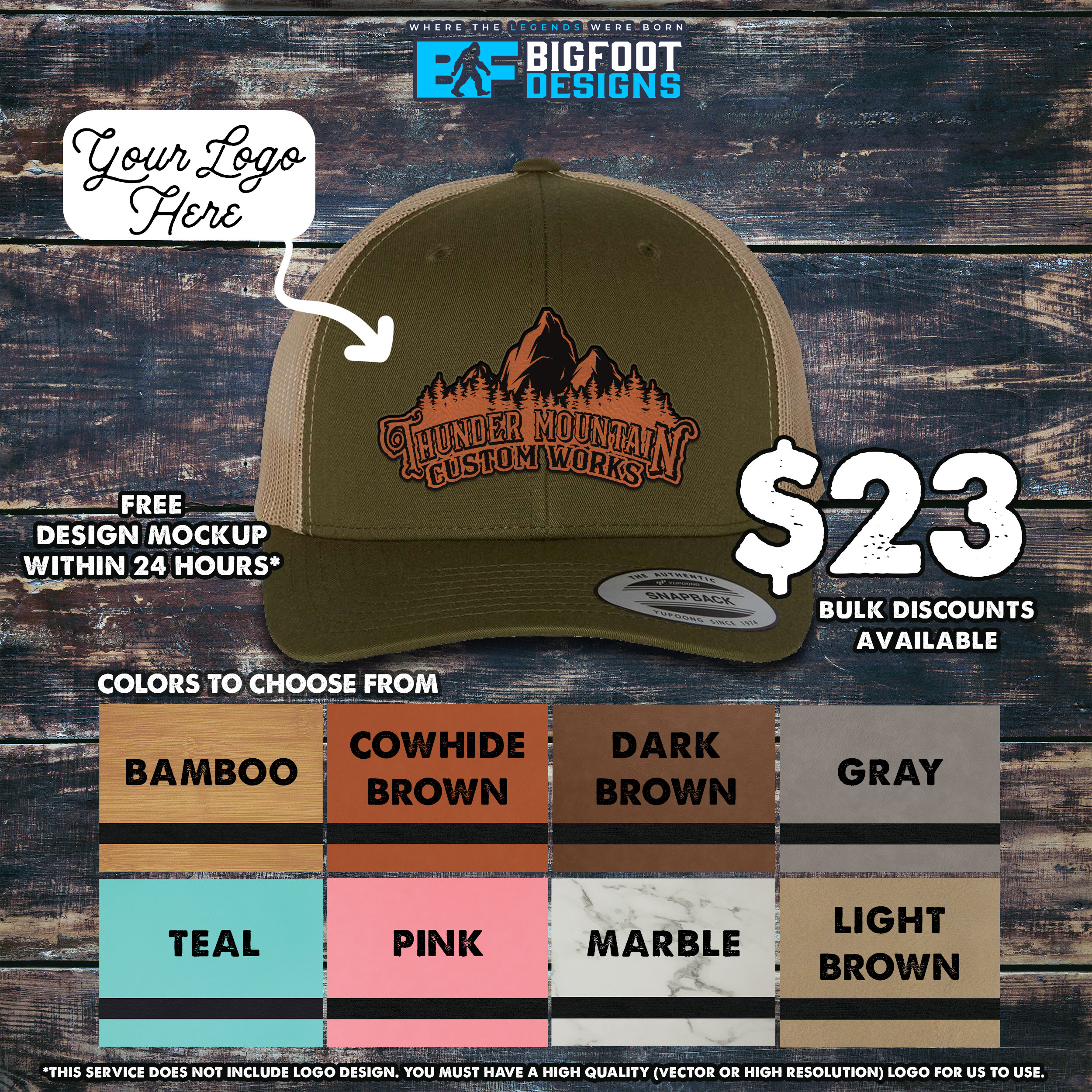 Custom Leatherette Patch Hats Laser Engraved Leatherette Patch, Company ...