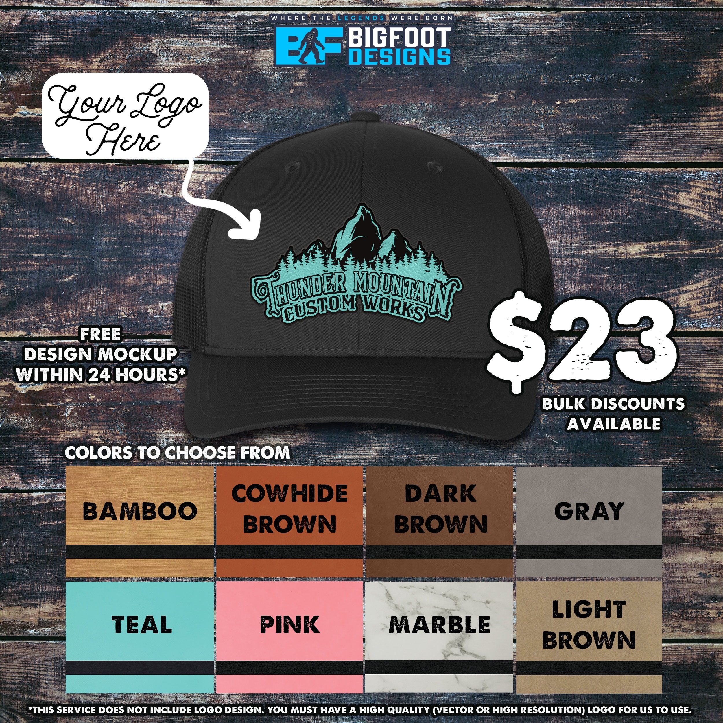 Custom Leatherette Patch Hats Laser Engraved Leatherette Patch, Company ...